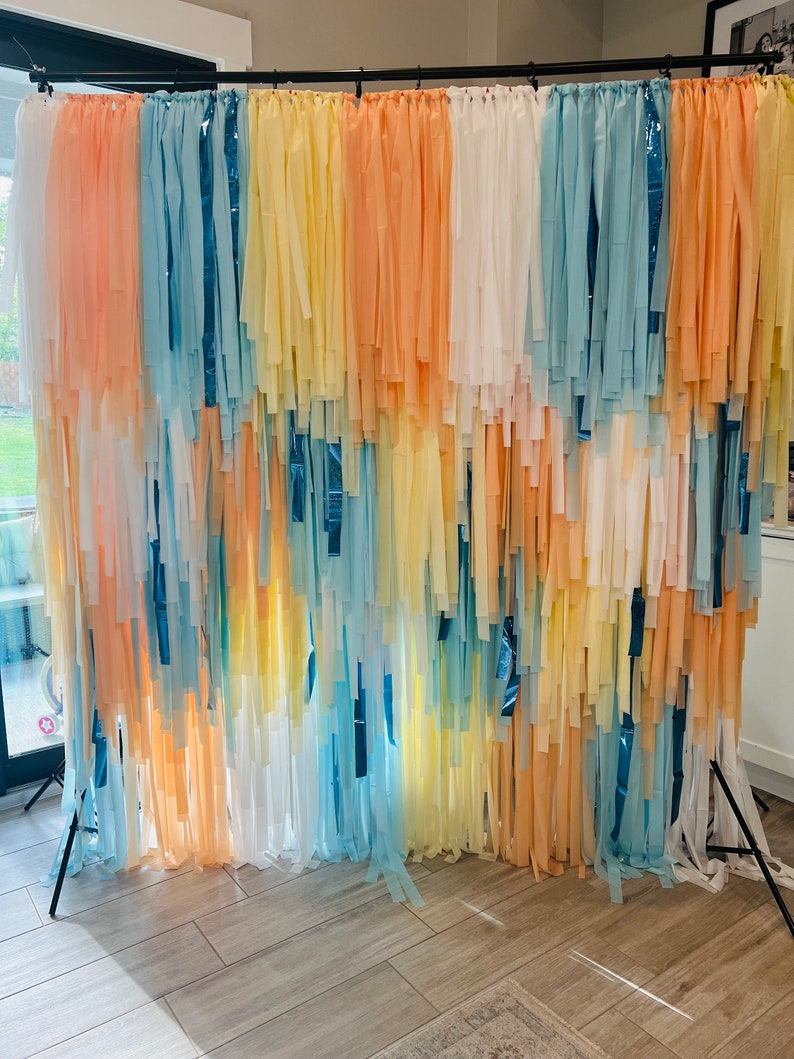 Beach Please- Disney's Bluey Fringe Backdrop-white, Blue, Yellow and ...