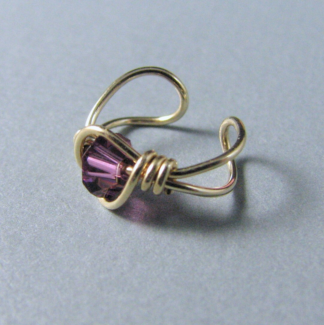 Ear Cuff 14k Gold Filled Purple Amethyst Swarovski Crystal Earring Wrap ...