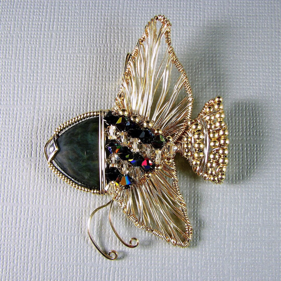 14k Gold Filled Wire Wrapped Art Pendant Slide Angelfish rainbow ...