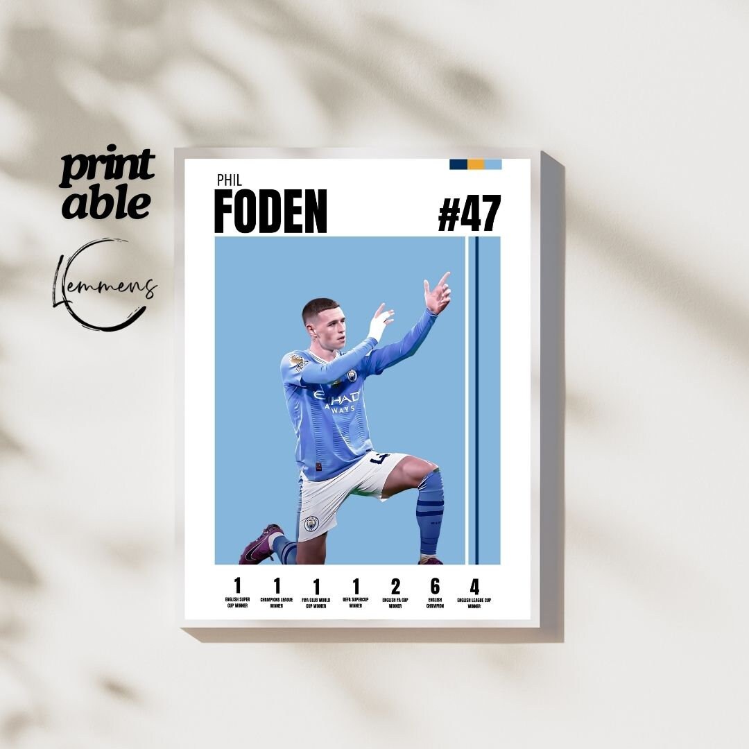 Phil Foden Poster, Phil Foden Prints, Manchester City Fan, Digital Download, Football Wall Art ...