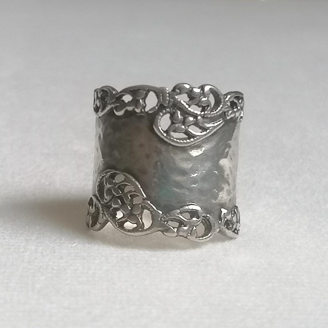 Pretty Hammered Sterling Silver Wide Band Israel Ring Hallmarked Signed ...
