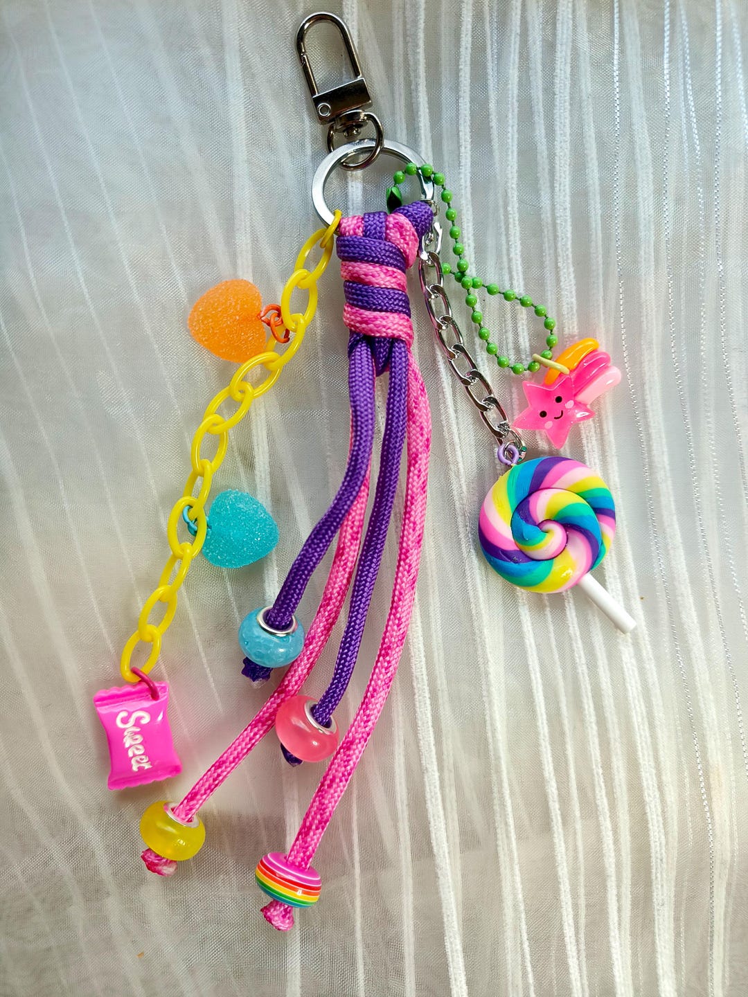 Colorful Paracord Bag Charm With Lollipop Pendant & Beads, Cute Candy ...
