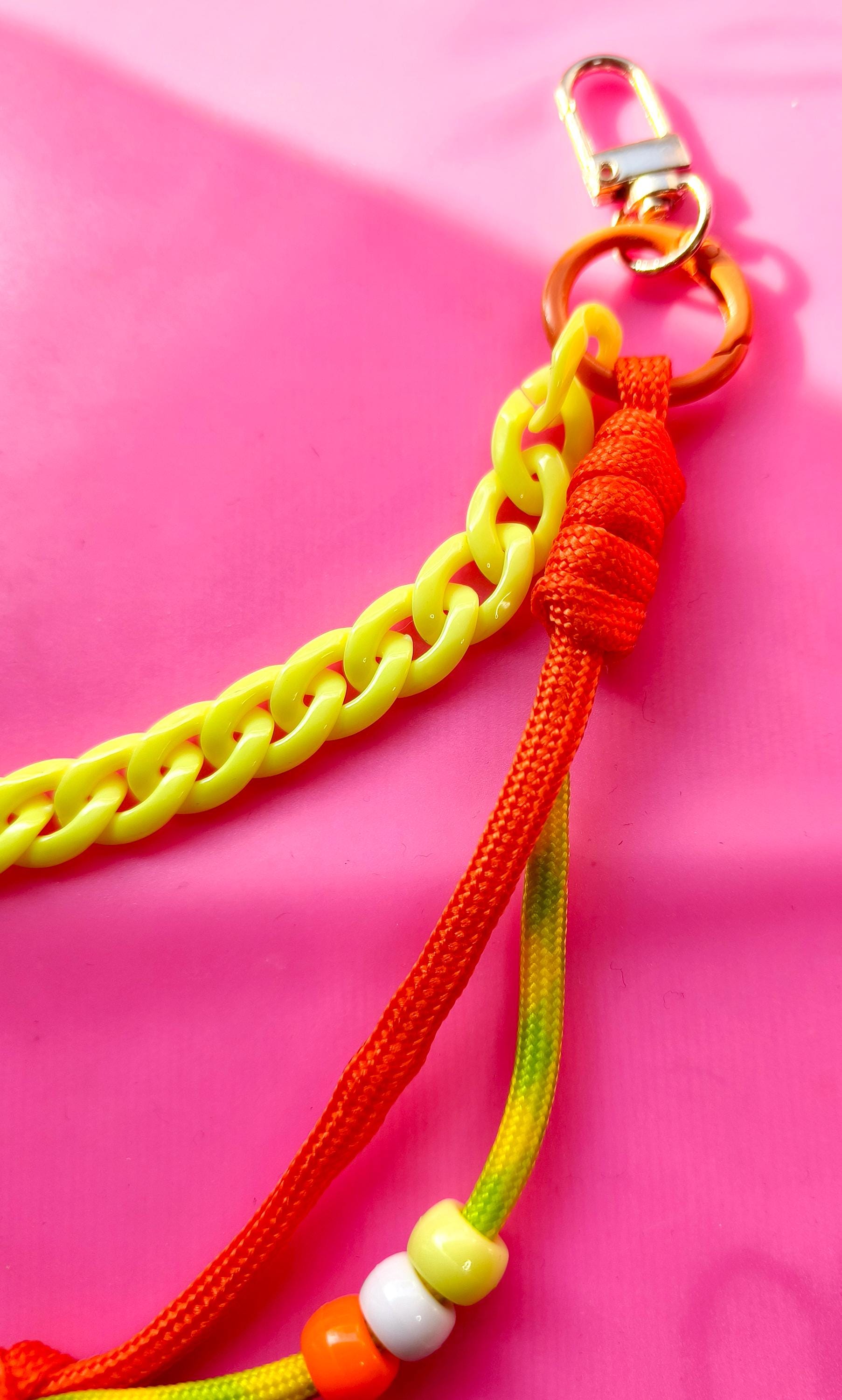 Bright Yellow and Orange Paracord Bag Charm With Cute Charms and ...