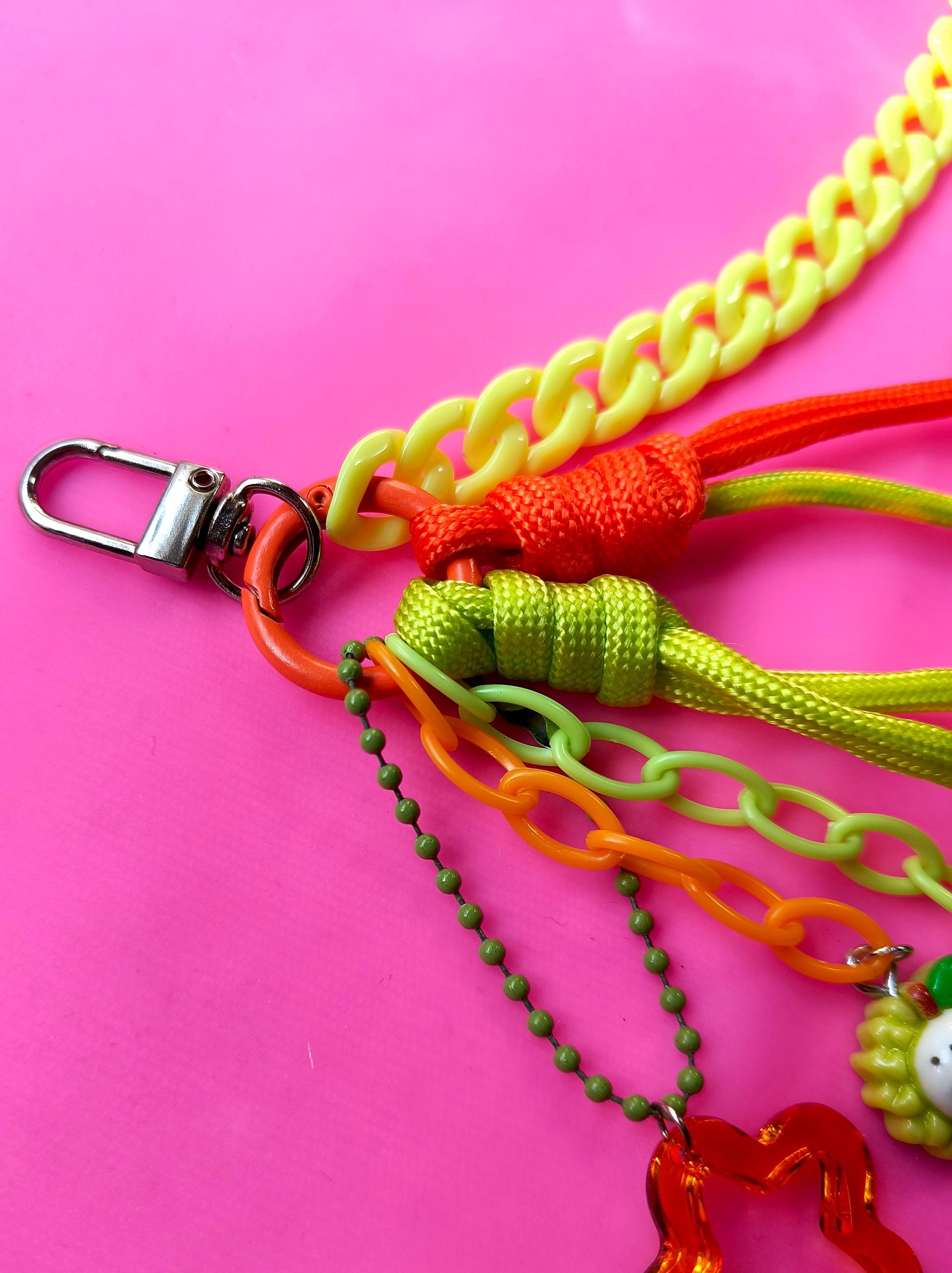 Bright Yellow and Orange Paracord Bag Charm With Cute Charms and ...