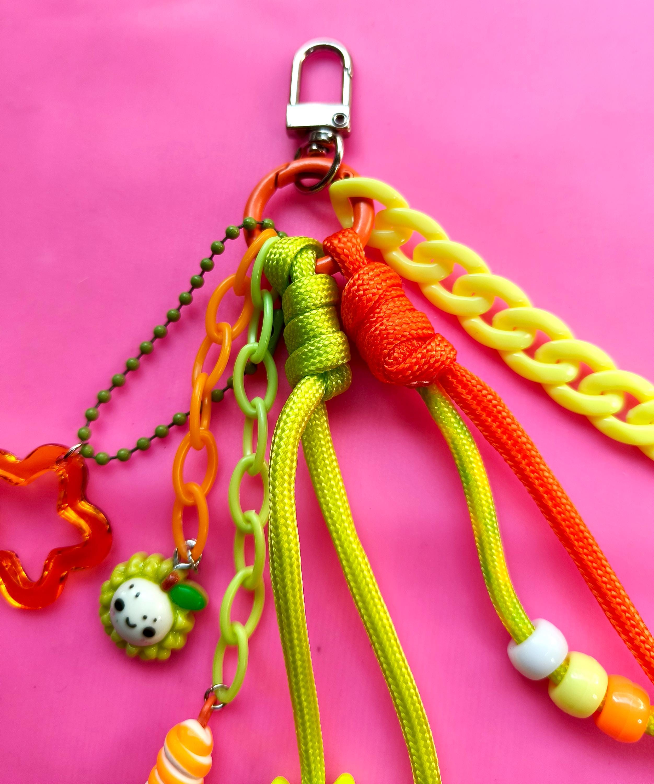 Bright Yellow and Orange Paracord Bag Charm With Cute Charms and ...
