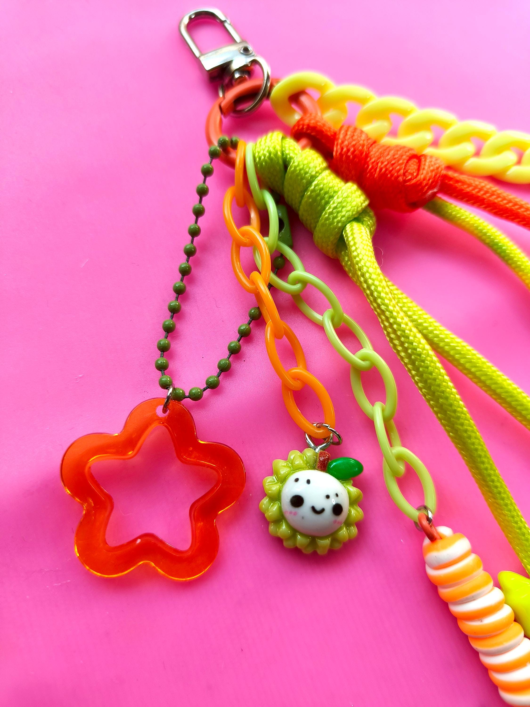 Bright Yellow and Orange Paracord Bag Charm With Cute Charms and ...