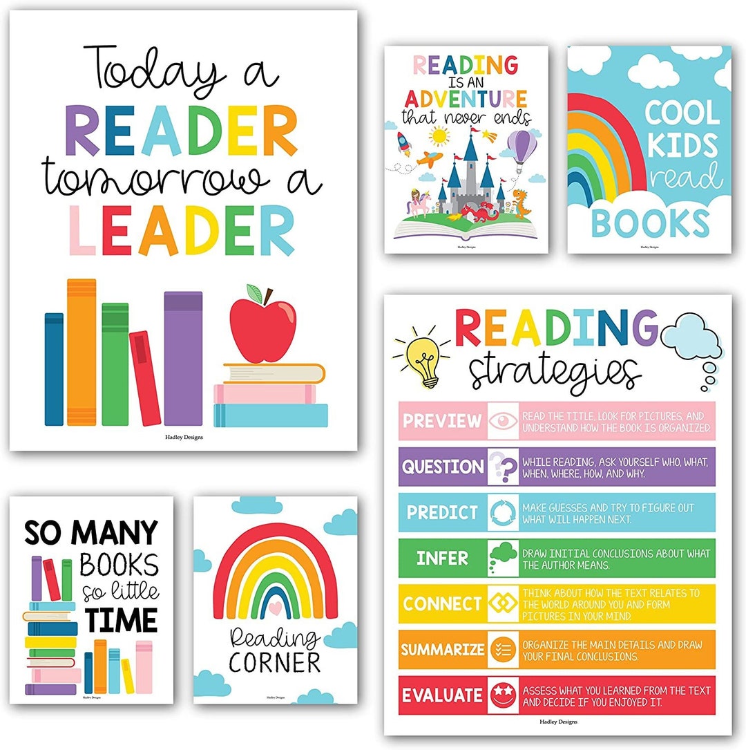6 Colorful Reading Posters for Classroom Library Decorations for School ...