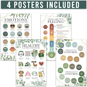 4 Greenery Feelings Chart for Kids Learning Posters for Walls List of ...