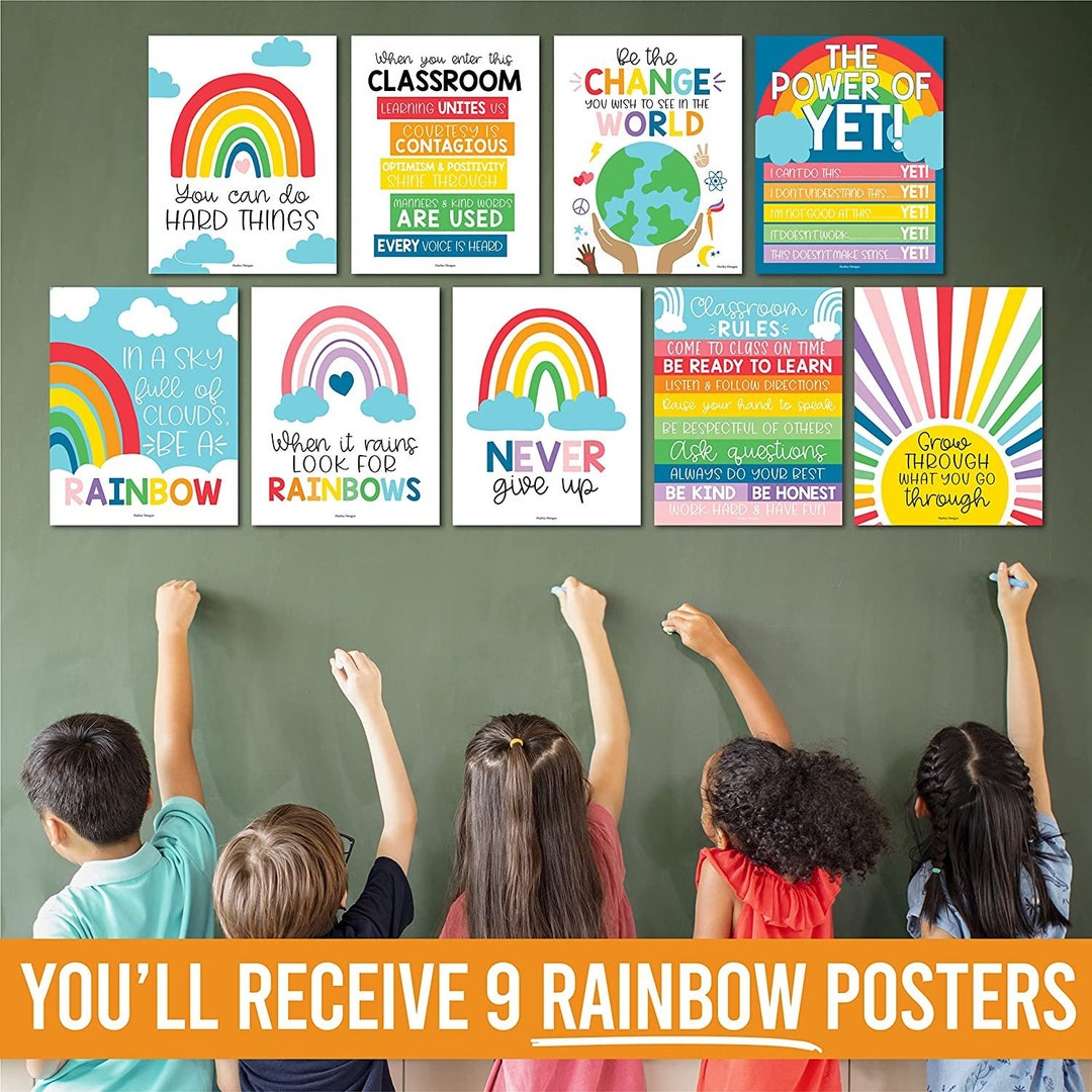9 Rainbow Classroom Decor Signs Welcome Sign for Classroom Motivational ...