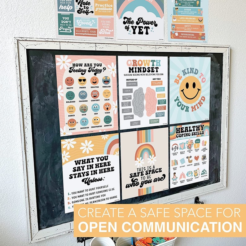 9 Retro Mental Health Posters for Classroom Elementary School Counselor ...