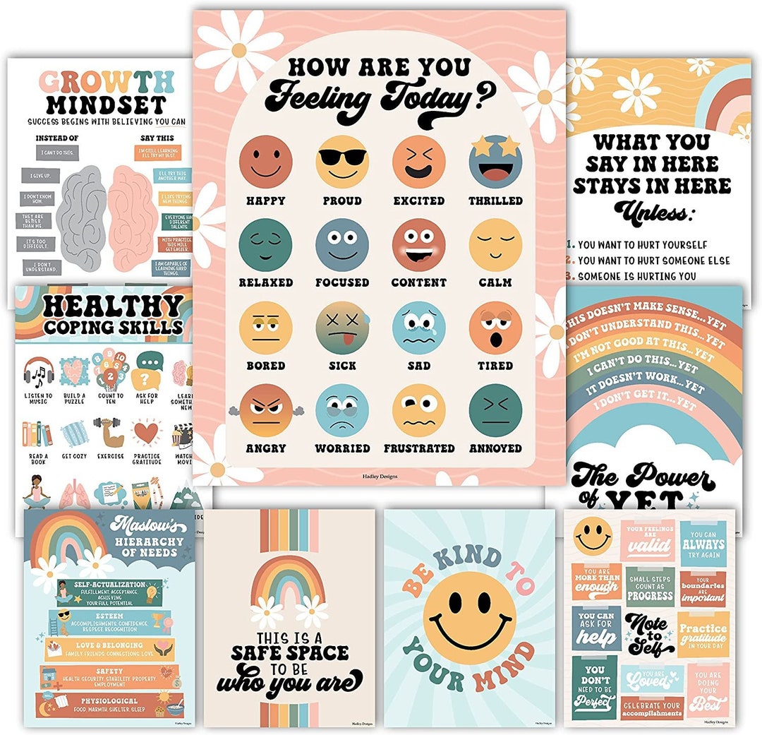 9 Retro Mental Health Posters for Classroom Elementary School Counselor ...