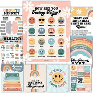 9 Retro Mental Health Posters for Classroom Elementary School Counselor ...