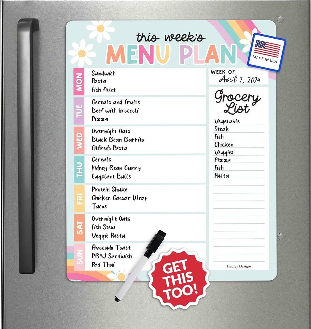 Retro Weekly Dinner Menu Board for Kitchen Magnetic Meal Planner for ...