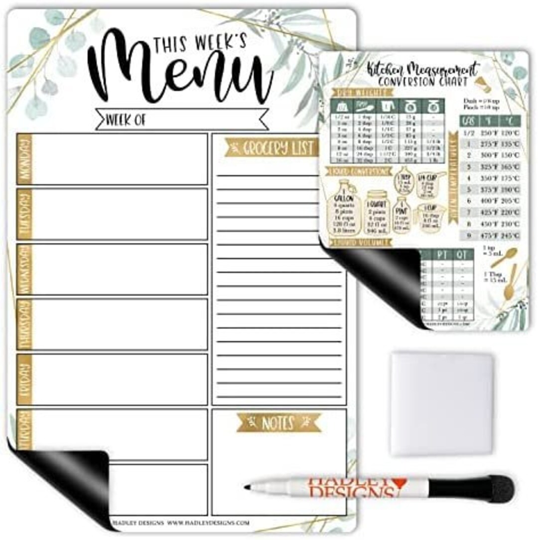 Greenery Magnetic Weekly Meal Planner Dry Erase Board for Refrigerator ...
