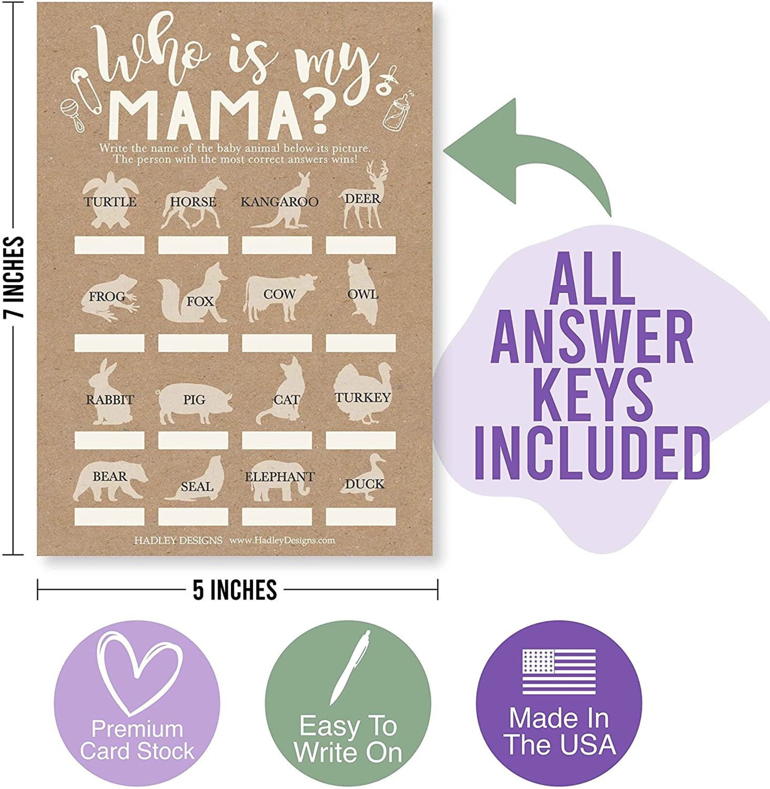 25 Kraft Baby Shower Games Baby Animal Matching Game Baby Nursery Rhyme ...