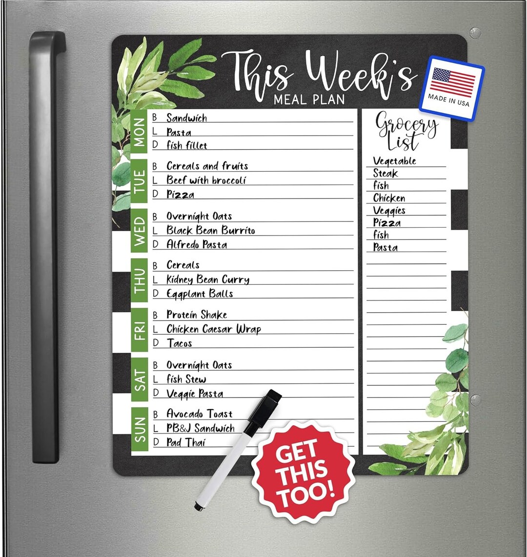 Farmhouse Weekly Dinner Menu Board for Kitchen Magnetic Meal Planner ...