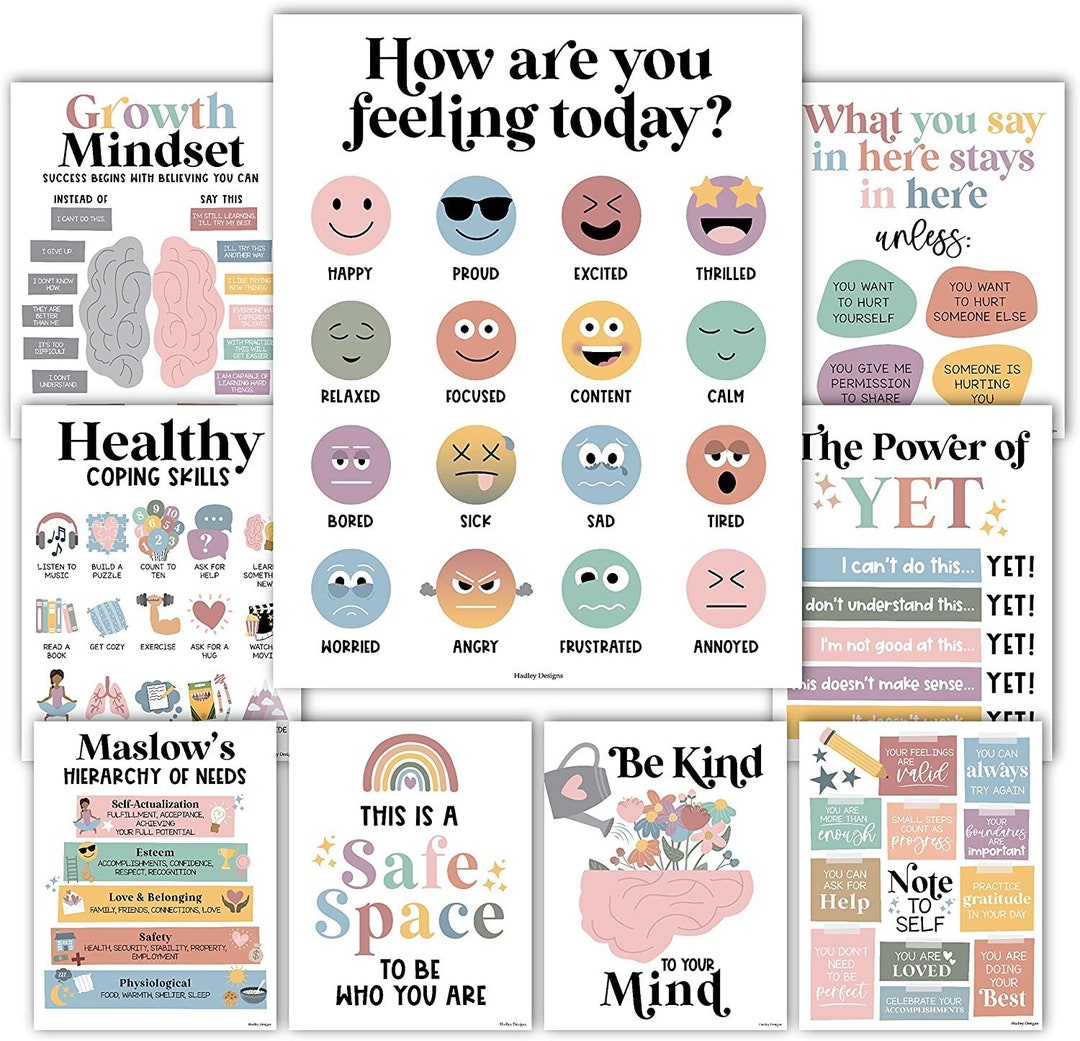 9 Boho Mental Health Posters for Classroom Elementary School Counselor ...