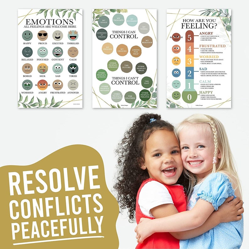 4 Greenery Feelings Chart for Kids Learning Posters for Walls List of ...