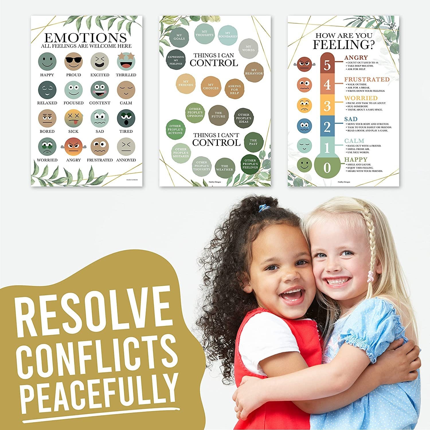 4 Greenery Feelings Chart for Kids Learning Posters for Walls List of ...