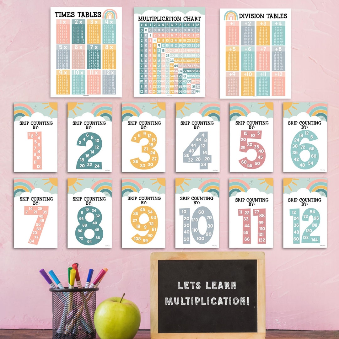 9 Boho Multiplication Chart Poster for Wall Multiplication Poster for ...