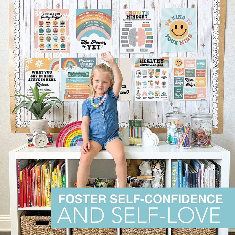 9 Retro Mental Health Posters for Classroom Elementary School Counselor ...