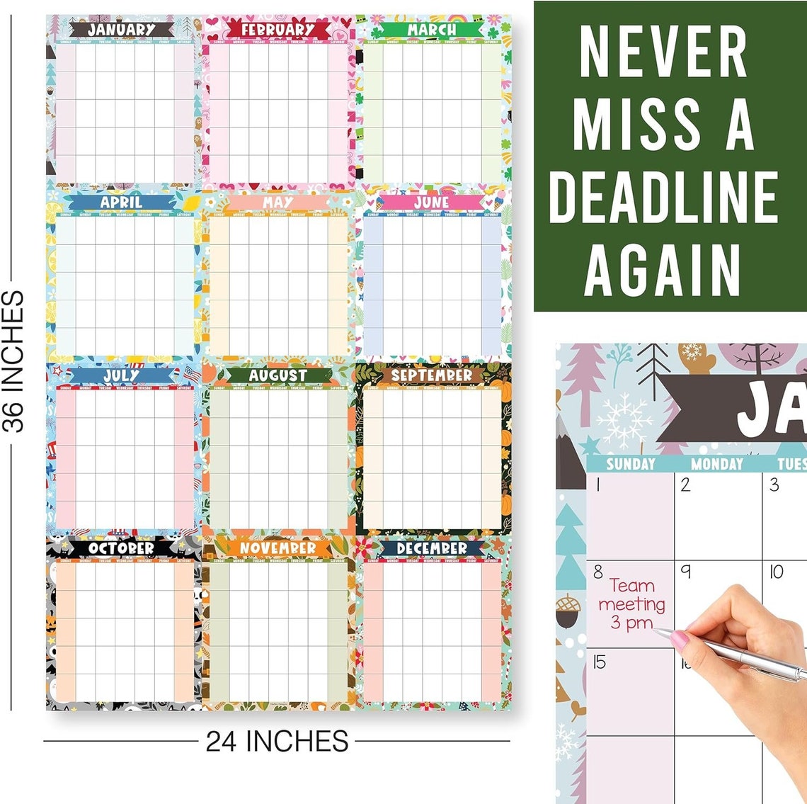 Doodle 12 Month Dry Erase Calendar for Wall Large Calendar Whiteboard ...