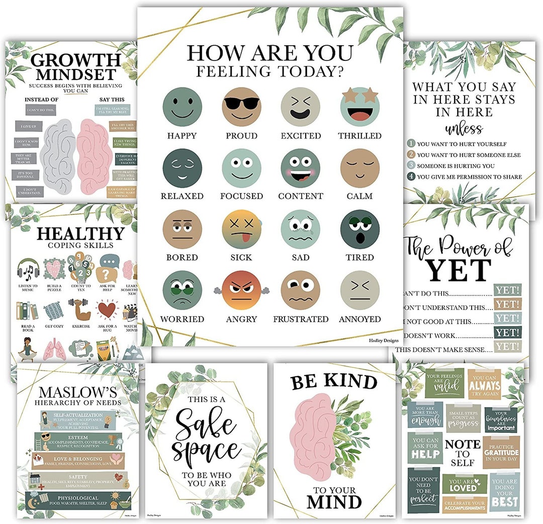 9 Greenery Mental Health Posters for Classroom Elementary School ...