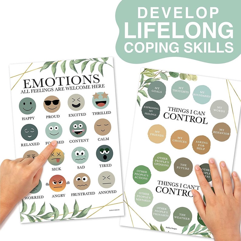 4 Greenery Feelings Chart for Kids Learning Posters for Walls List of ...