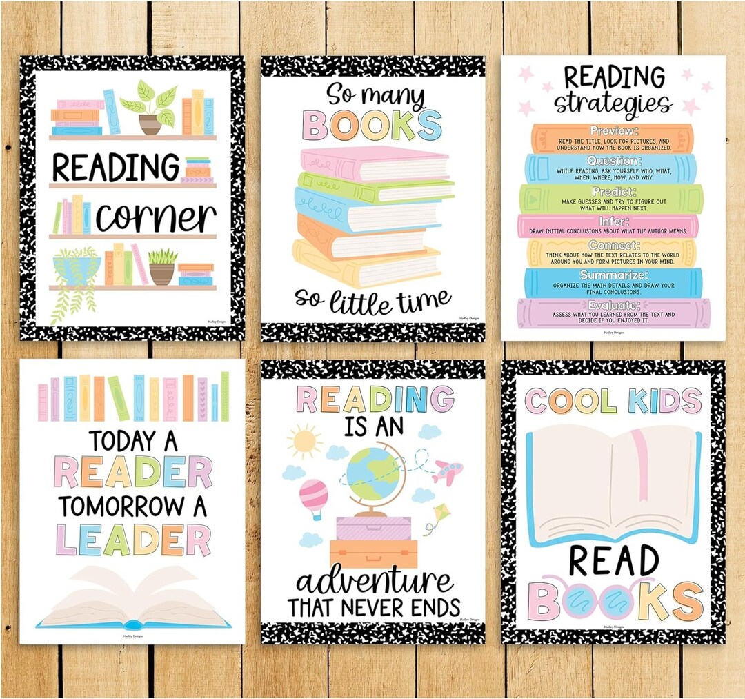 6 Colorful Reading Posters for Classroom Reading Corner Reading Corner ...