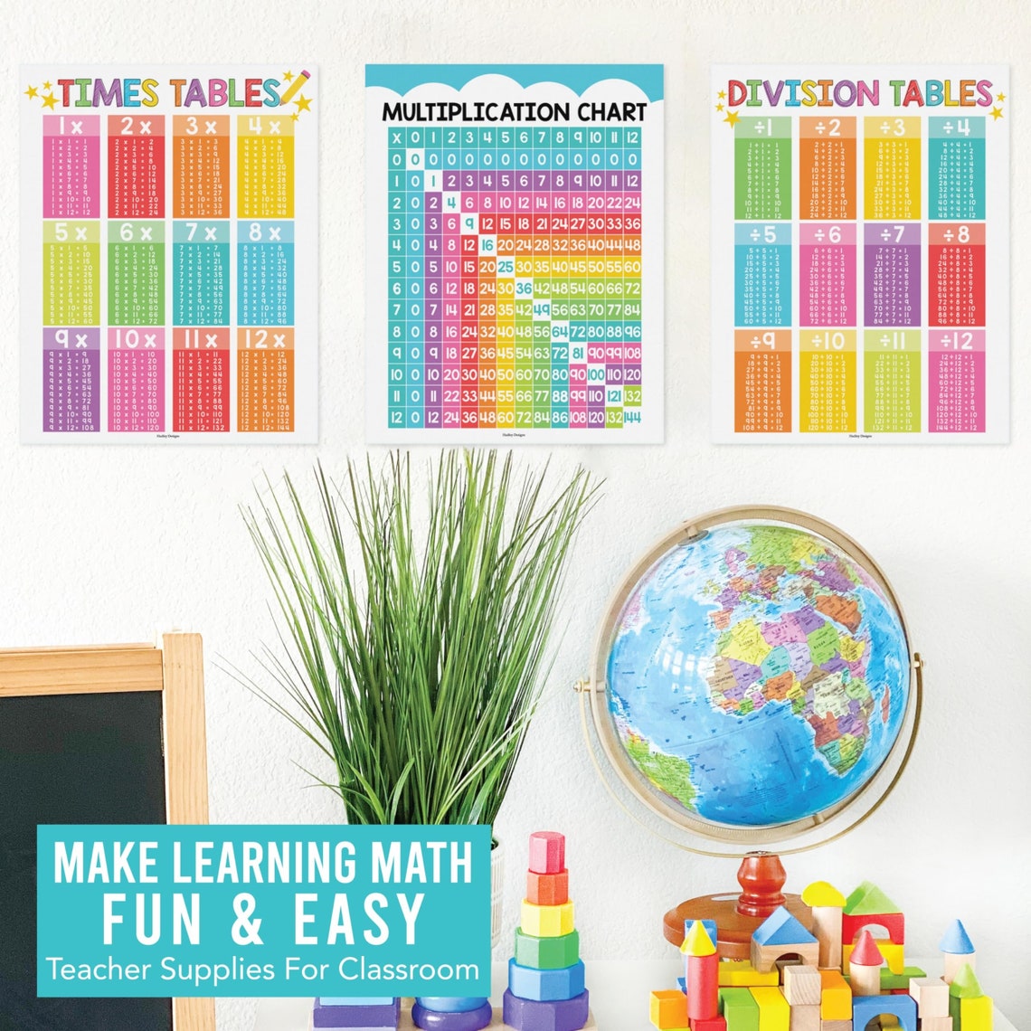 9 Colorful Multiplication Chart Poster for Wall Multiplication Poster ...