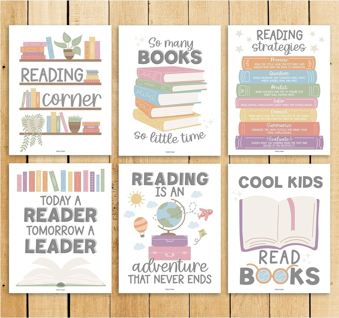 6 Colorful Reading Posters for Classroom Reading Corner Reading Corner ...