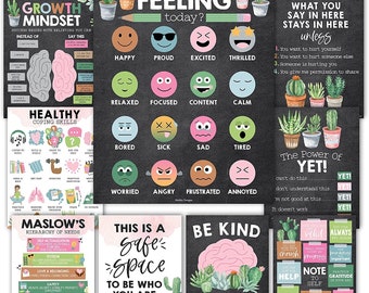 9 Retro Mental Health Posters for Classroom Elementary School Counselor ...