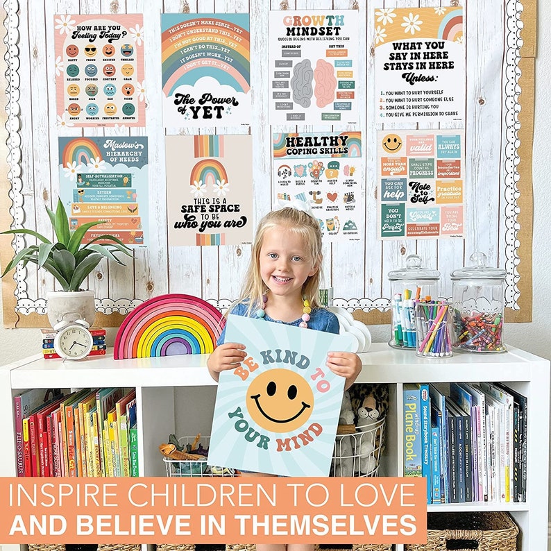 9 Retro Mental Health Posters for Classroom Elementary School Counselor ...