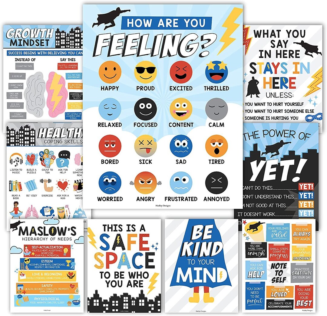 9 Superhero Mental Health Posters for Classroom Elementary School ...