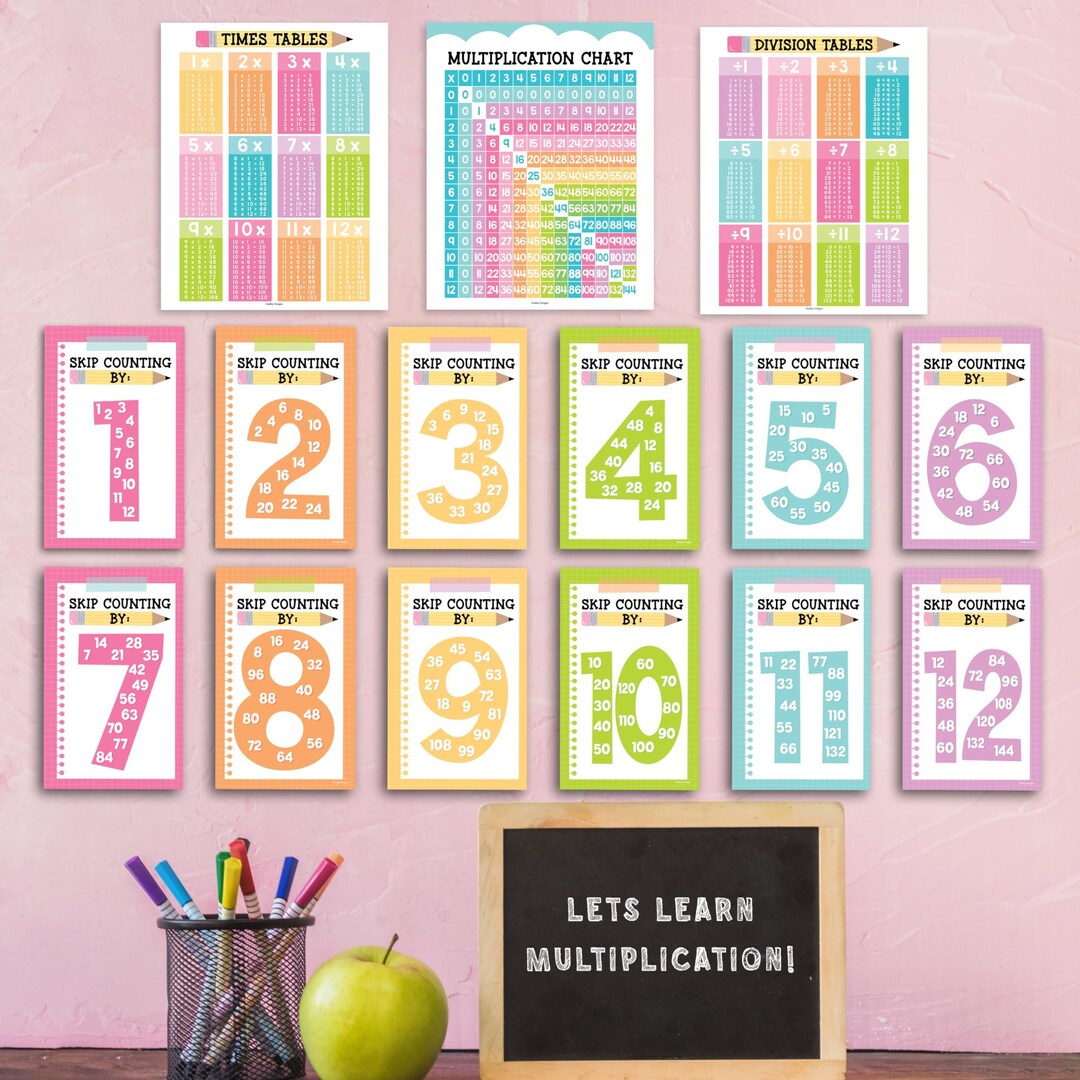 9 Colorful Multiplication Chart Poster for Wall Multiplication Poster ...