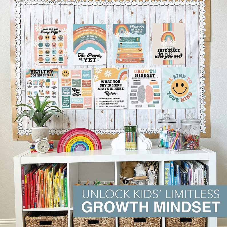 9 Retro Mental Health Posters for Classroom Elementary School Counselor ...