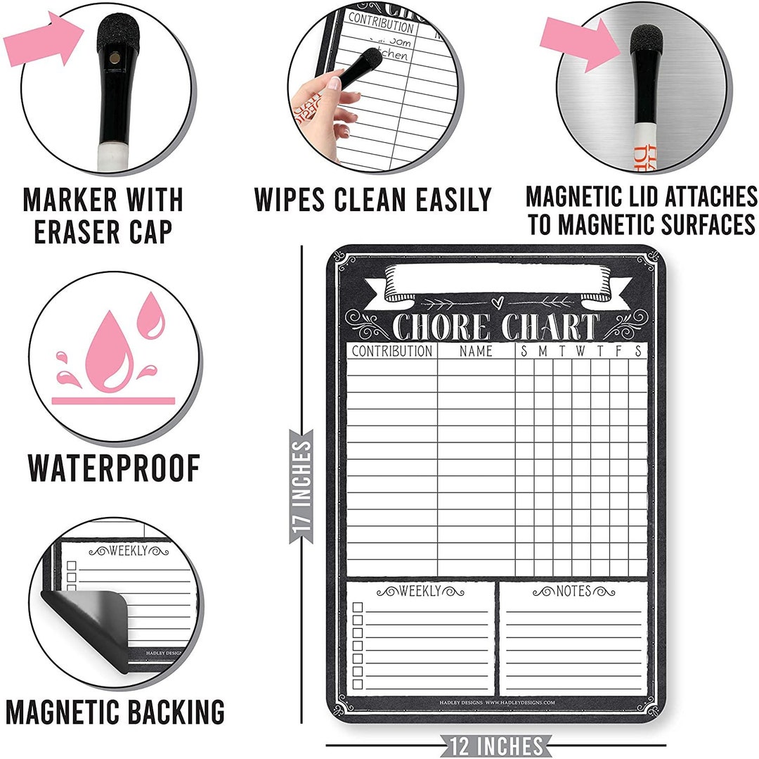Rustic Chalkboard Family Chore Chart for Adults, Magnetic Chore Chart ...