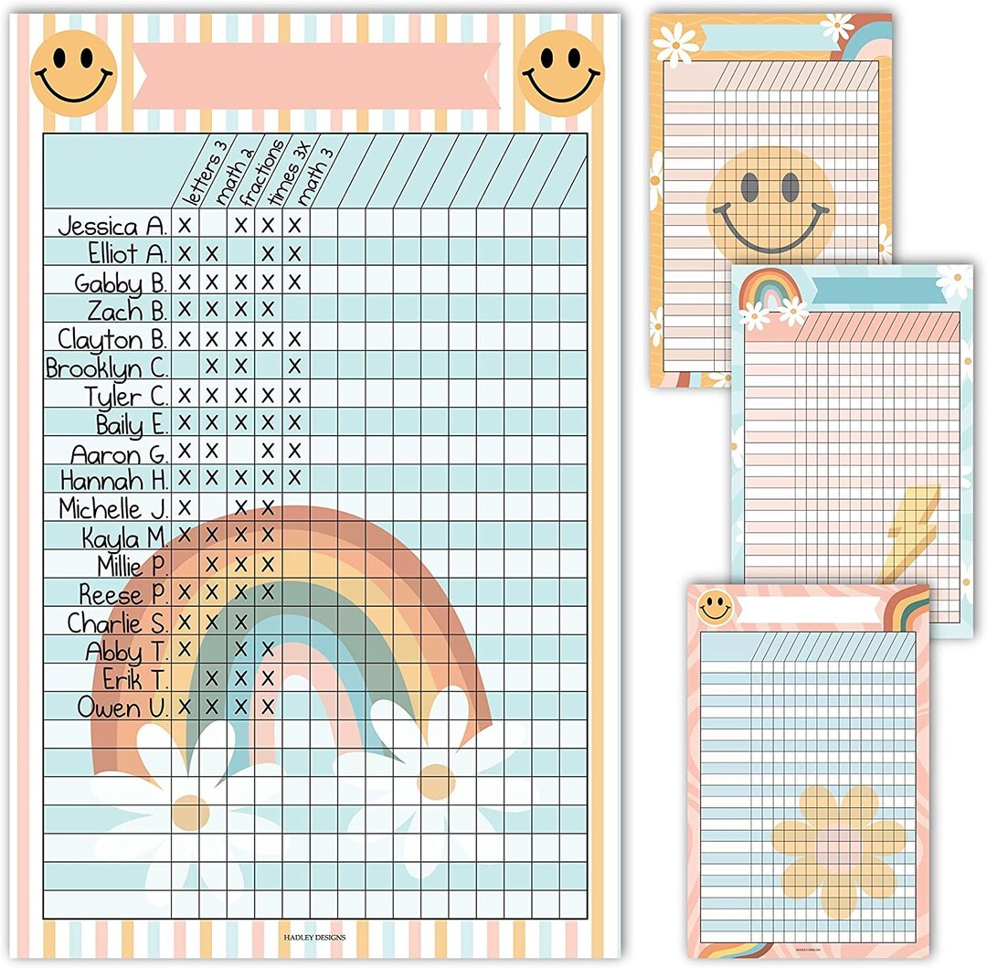 4 Retro Data Charts Classroom Incentive Chart for Classroom Homework ...