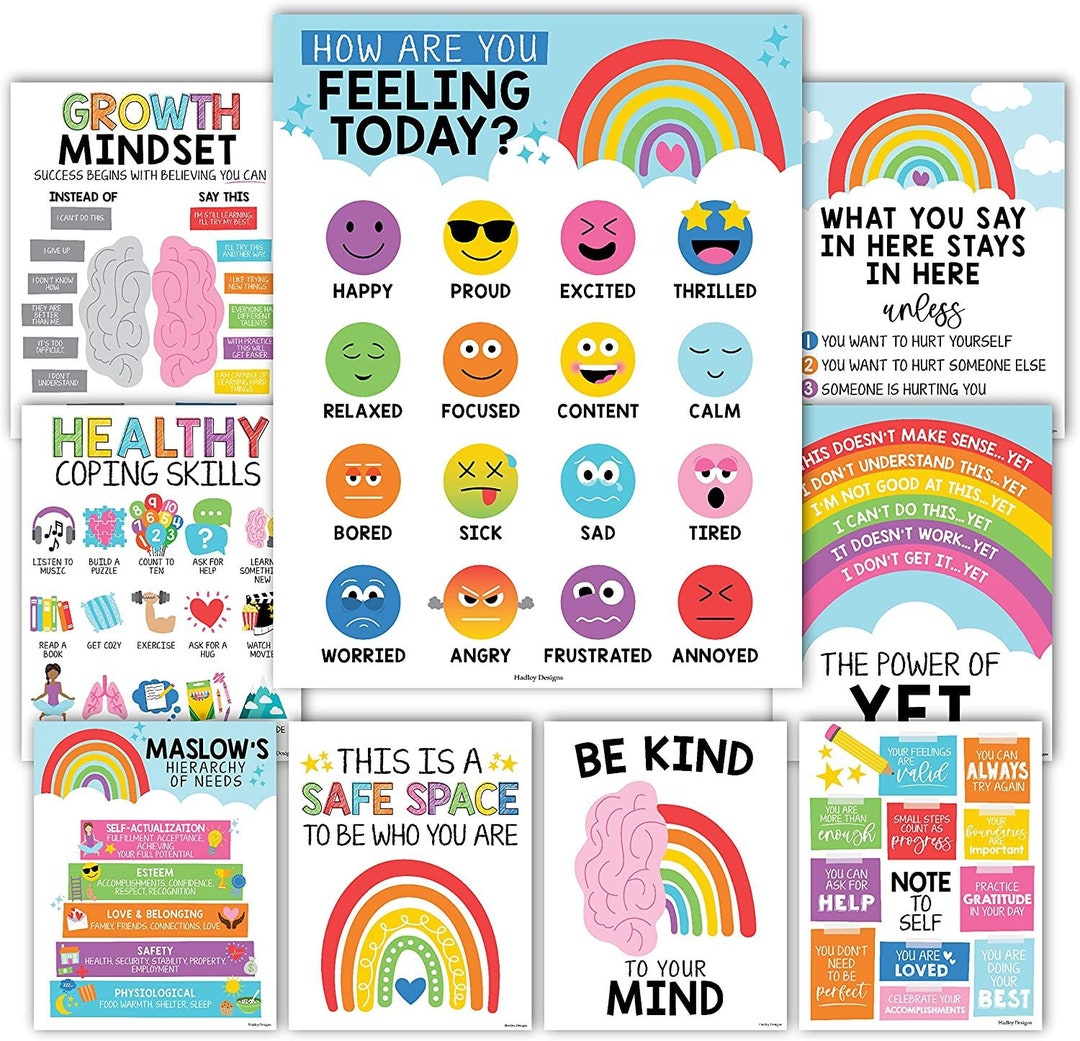 9 Colorful Mental Health Posters for Classroom Elementary School ...