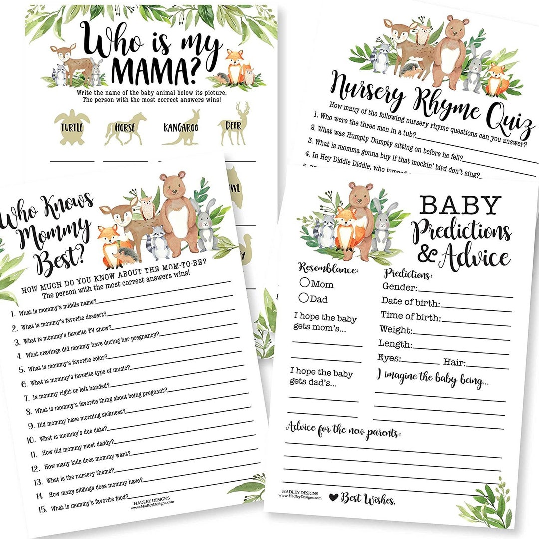 50 Woodland Baby Shower Games Baby Prediction Game Who Knows Mommy Best ...
