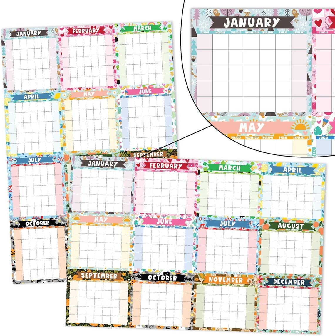 Doodle 12 Month Dry Erase Calendar for Wall Large Calendar Whiteboard ...