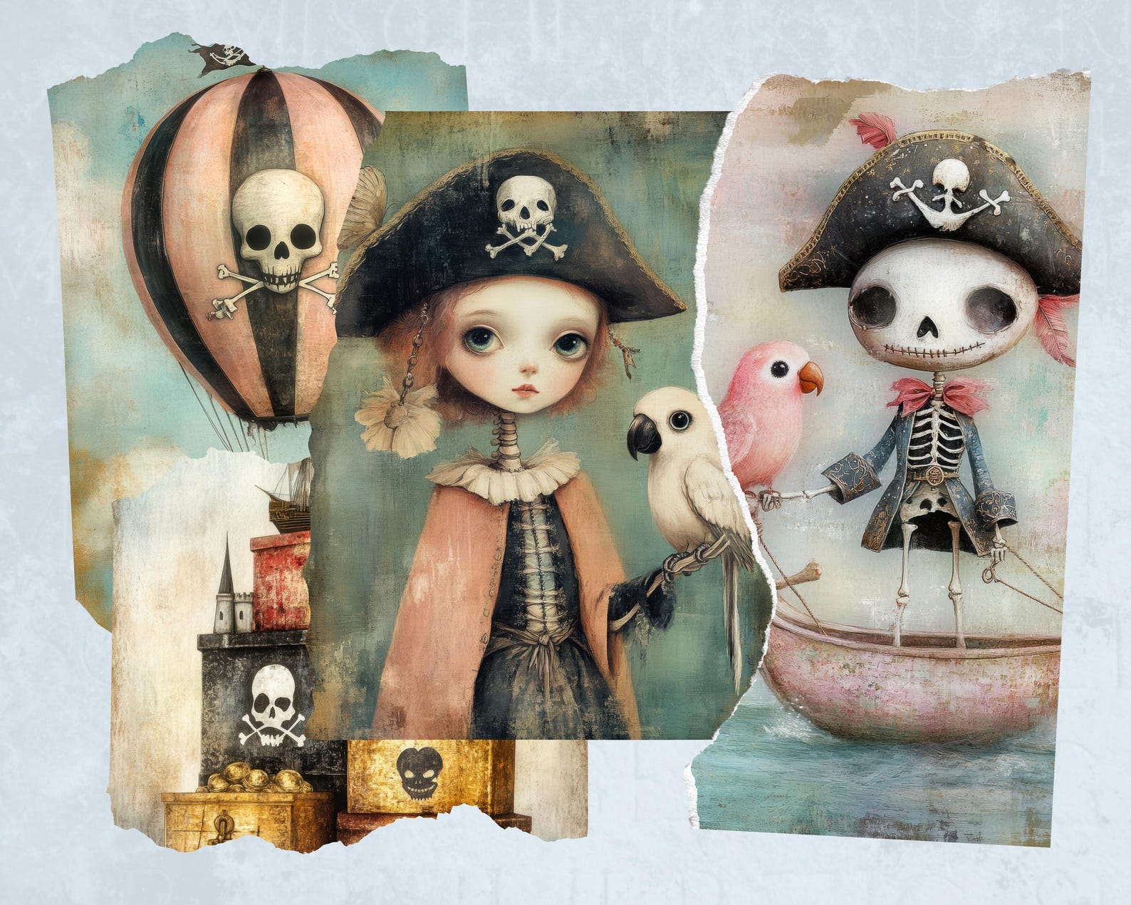 Whimsical Pirate Digital Paper L Printable Quirky Ocean Background ...