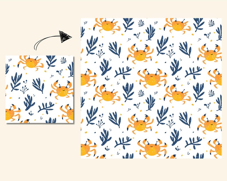Cute Ocean Design Seamless Pattern L Adorable Sea Animal Digital Paper ...