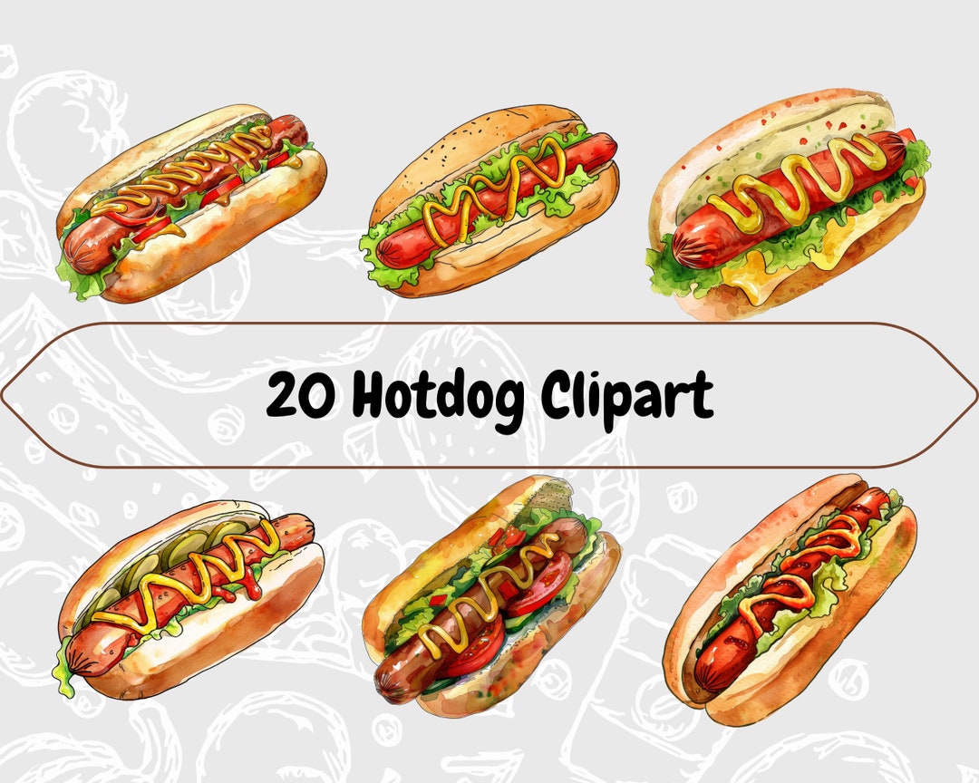 Delicious Hotdog Design Clipart Digital File L Watercolor Food Image ...