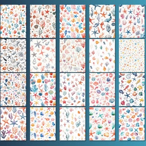 Cute Under the Sea Pattern Digital Paper L Printable Ocean Stuff Design ...