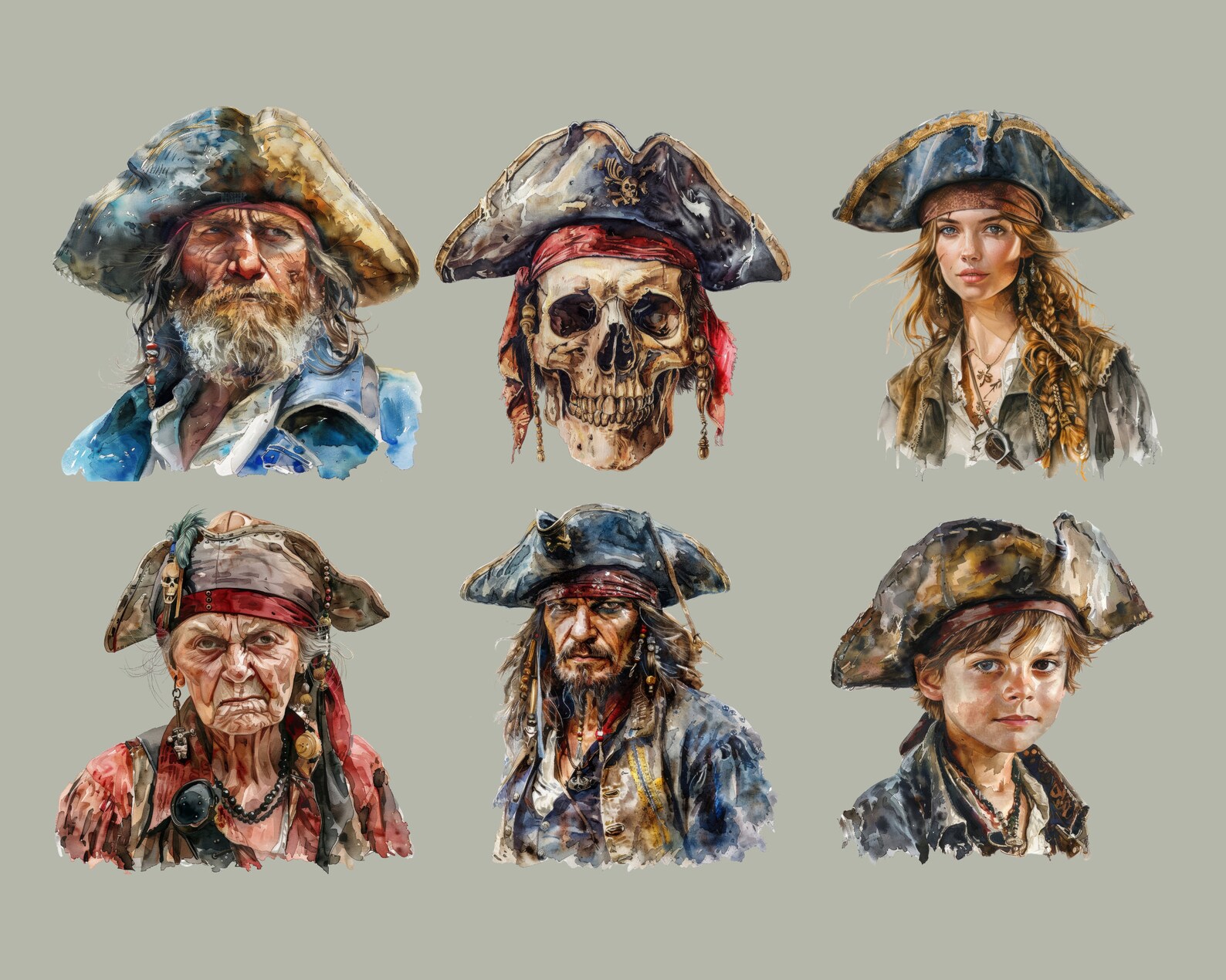 Watercolor Pirate Design Digital Clip Art L Printable Transparent ...