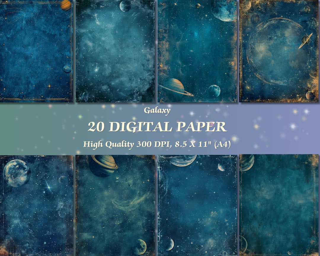 Dark Galaxy With Planets Design Digital Paper L Printable Cosmos Blue ...