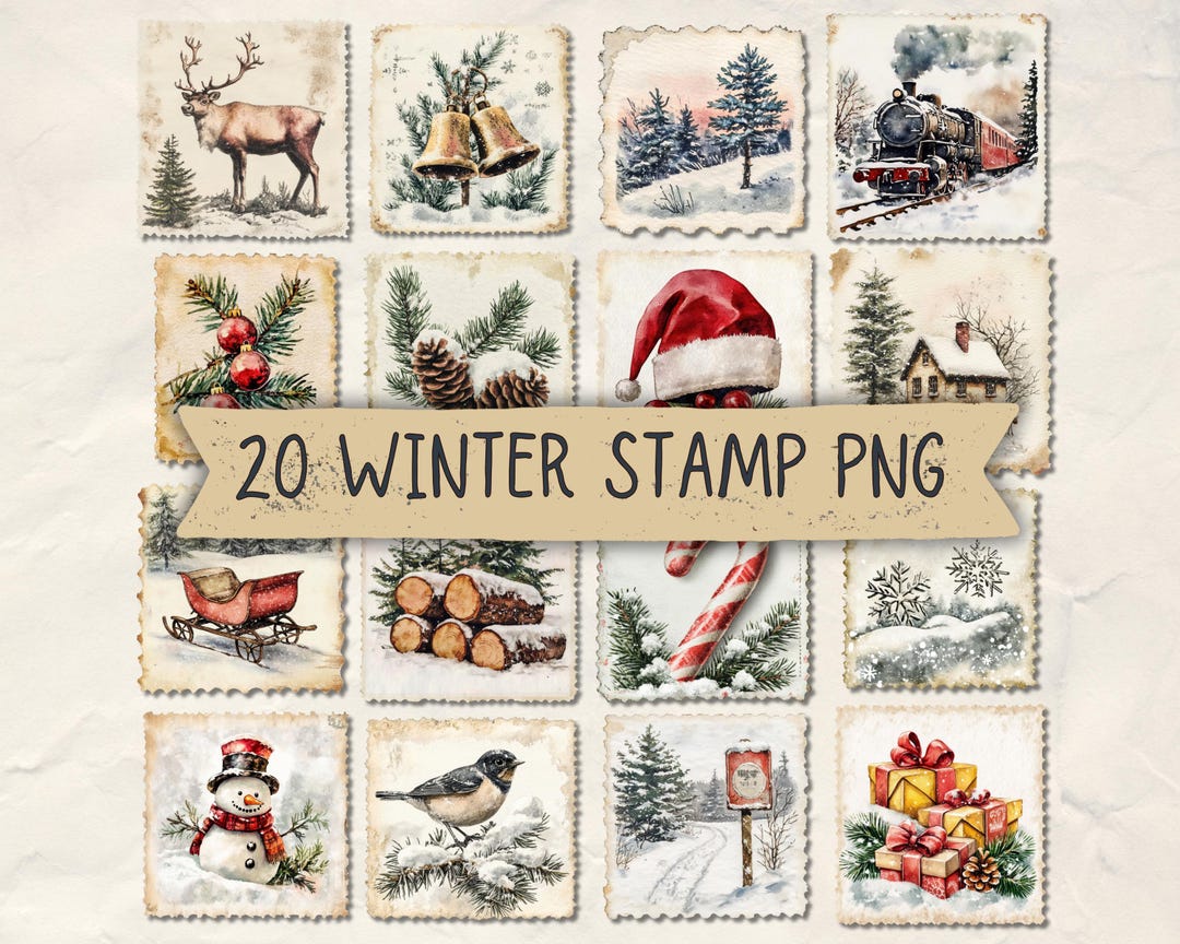 Vintage Winter Post Stamp Digital Clipart L Printable Old Texture ...