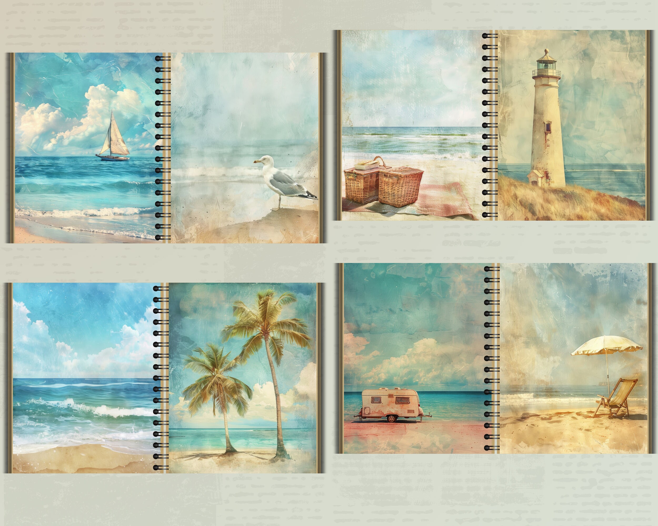 Hot Summer Beach Design Digital Paper L Printable Fresh Ocean Landscape ...