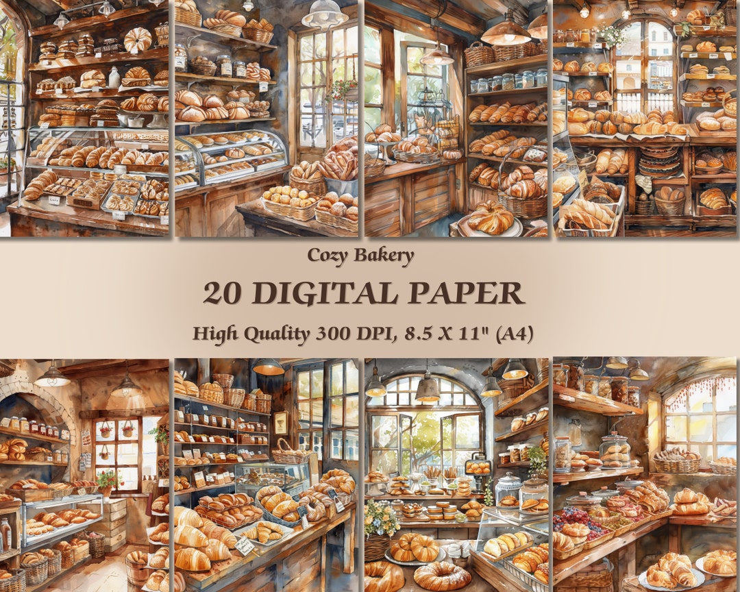 Cozy Bakery Design Digital Paper L Printable Bake Shop Image Background ...